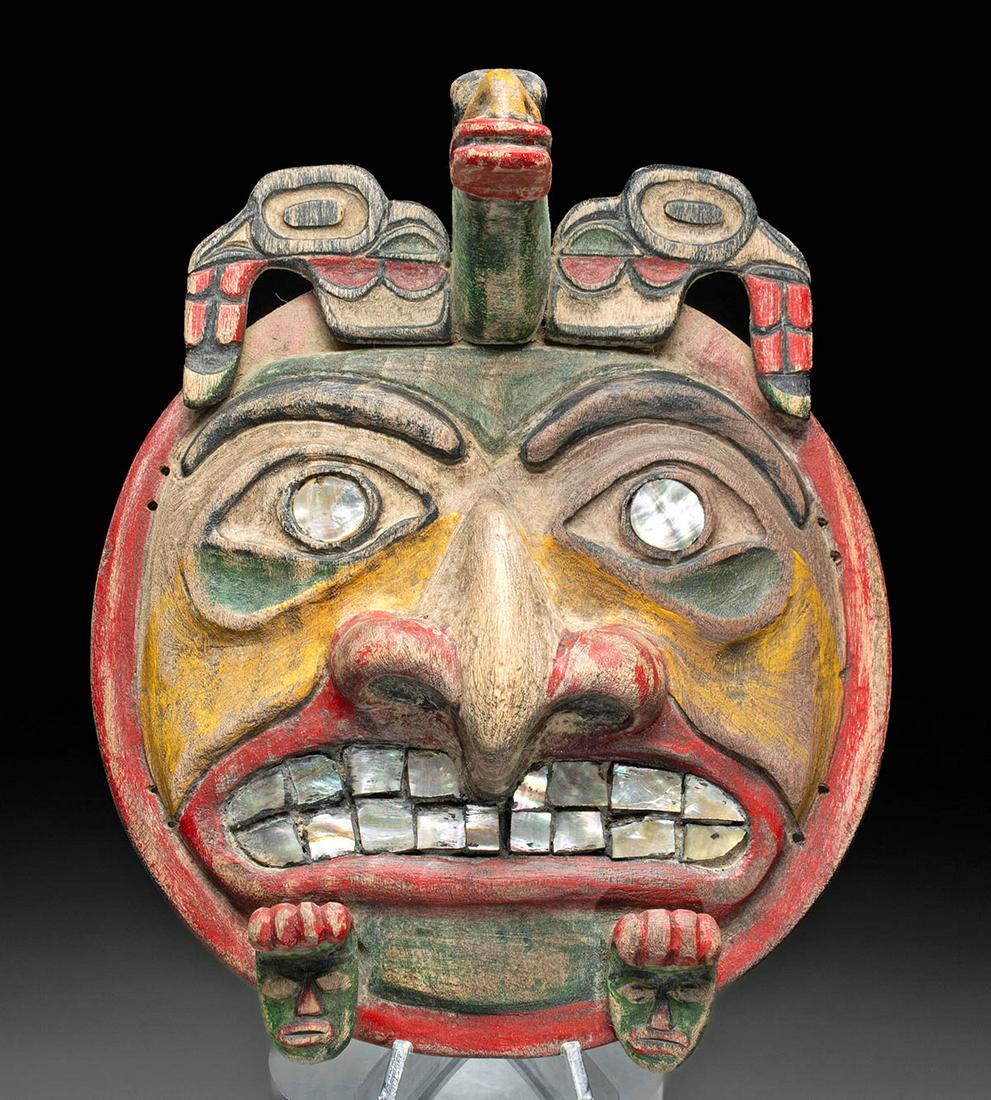 1900s Tlingit / Haida Cedar Headdress Frontlet, Inlaid Nacre Auction