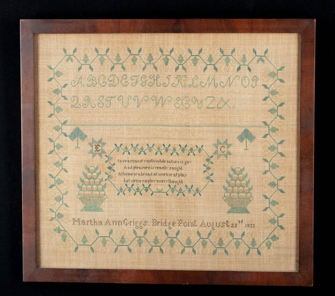 1833 American Needlepoint Embroidery Sampler W/ Poem Auction