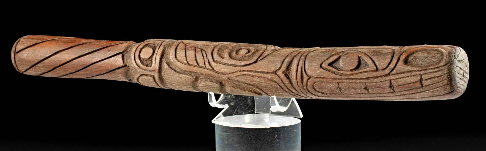 19th C. Tlingit Wood Fishing Club W/ Totemic Animals Auction