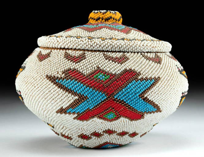 1930s Shoshone / Paiute/ Washoe Beaded Lidded Basket