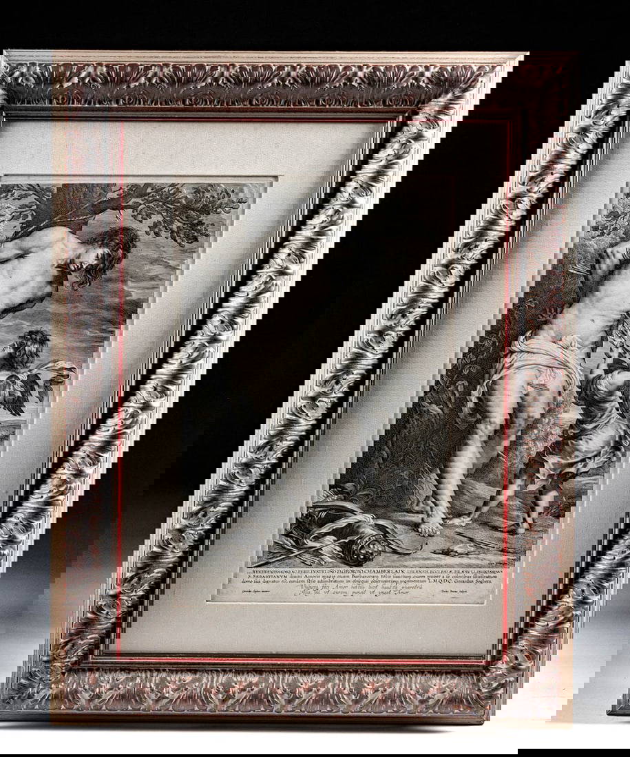 17th C. Flemish Engraving - Saint Sebastian & Angel Auction