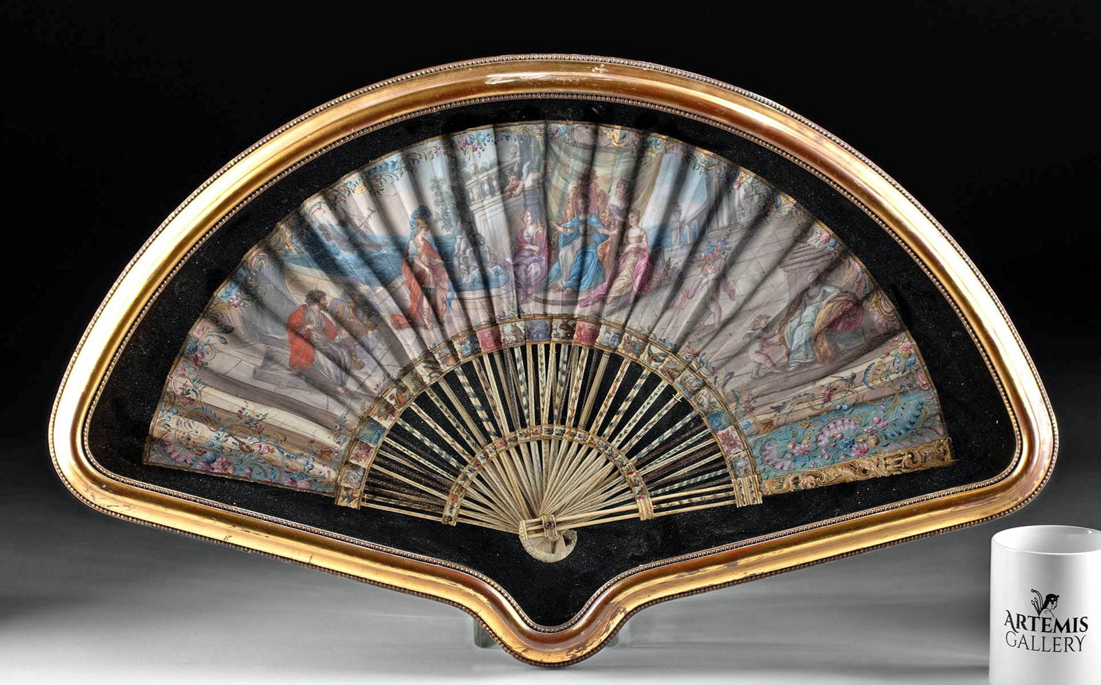 18th C. Neoclassical French Vellum & Ivory Fan Auction