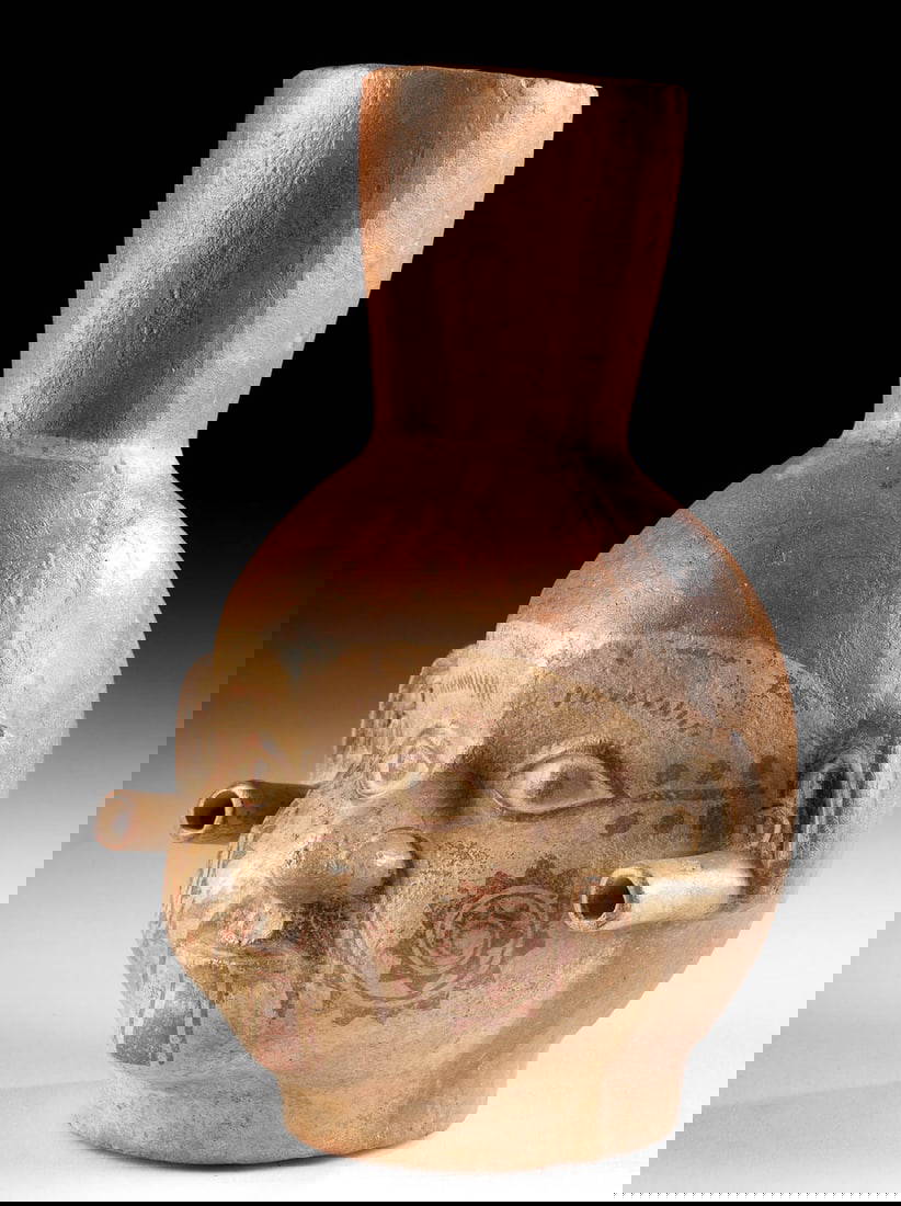 Moche Pottery Portrait Head Vessel Auction