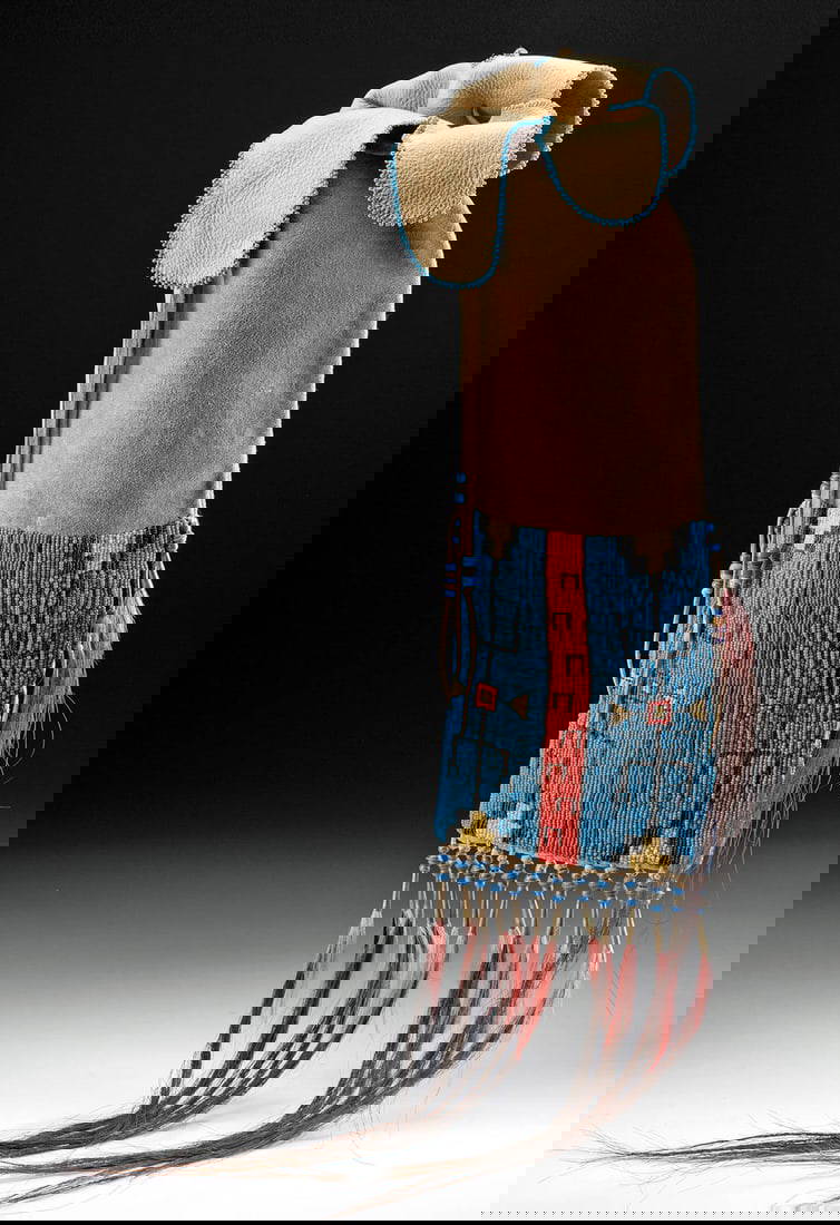 Native American Cheyenne / Sioux Beaded Hide Pipe Bag Auction