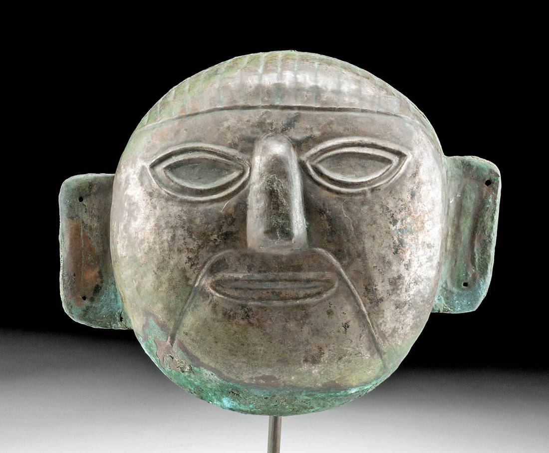 Rare Lambayeque / Chimu Silvered Copper Mask Auction
