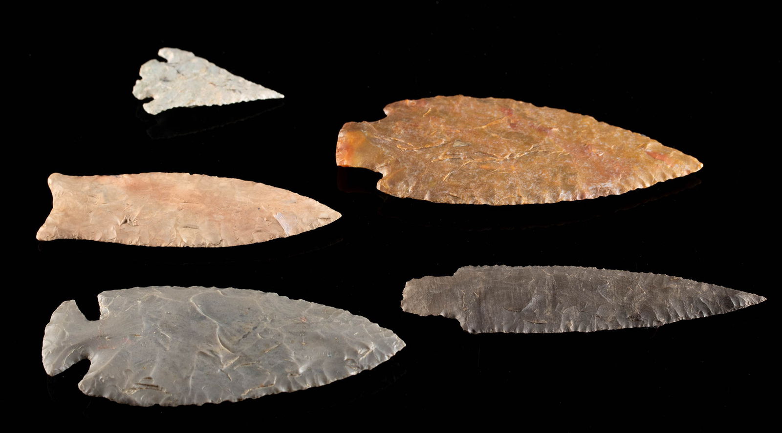 5 Large Archaic Native American Chert Projectile Points