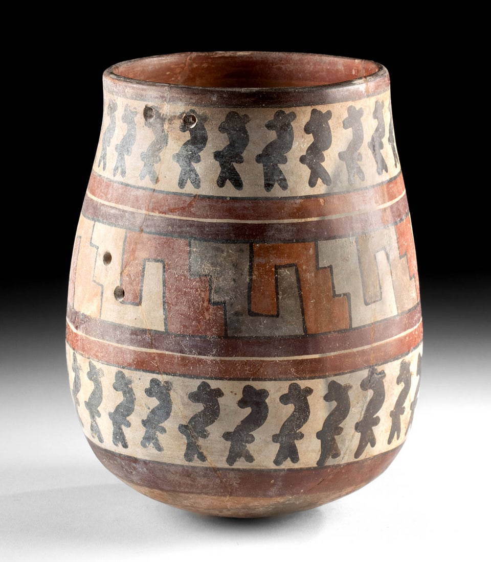 Nazca Polychrome Kero W/ Trophy Heads Auction