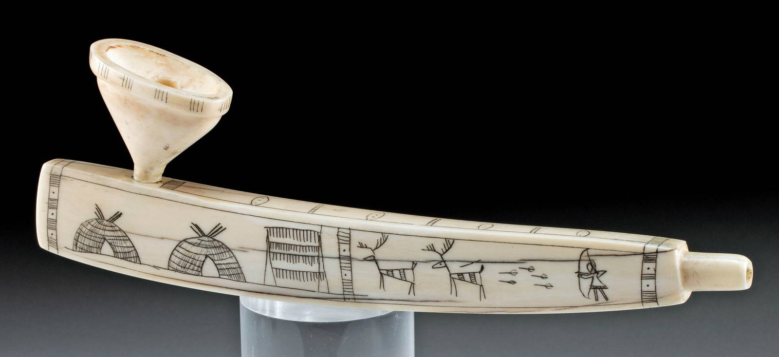 Rare Alaskan Yupik Scrimshawed Walrus Ivory Pipe Auction