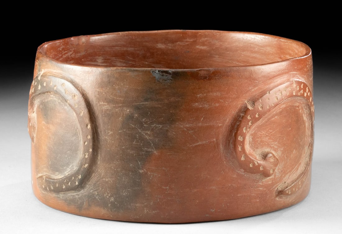 Colima Pottery Lidded Drum Vessel W/ Serpent Motifs