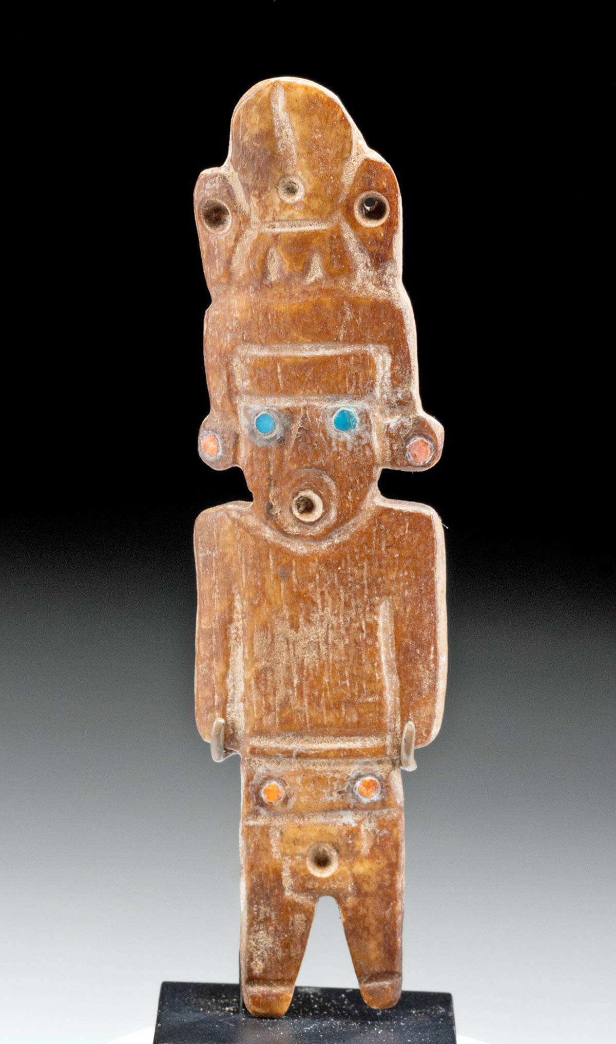 Huari Bone Standing Male Figure Frog Headdress Auction