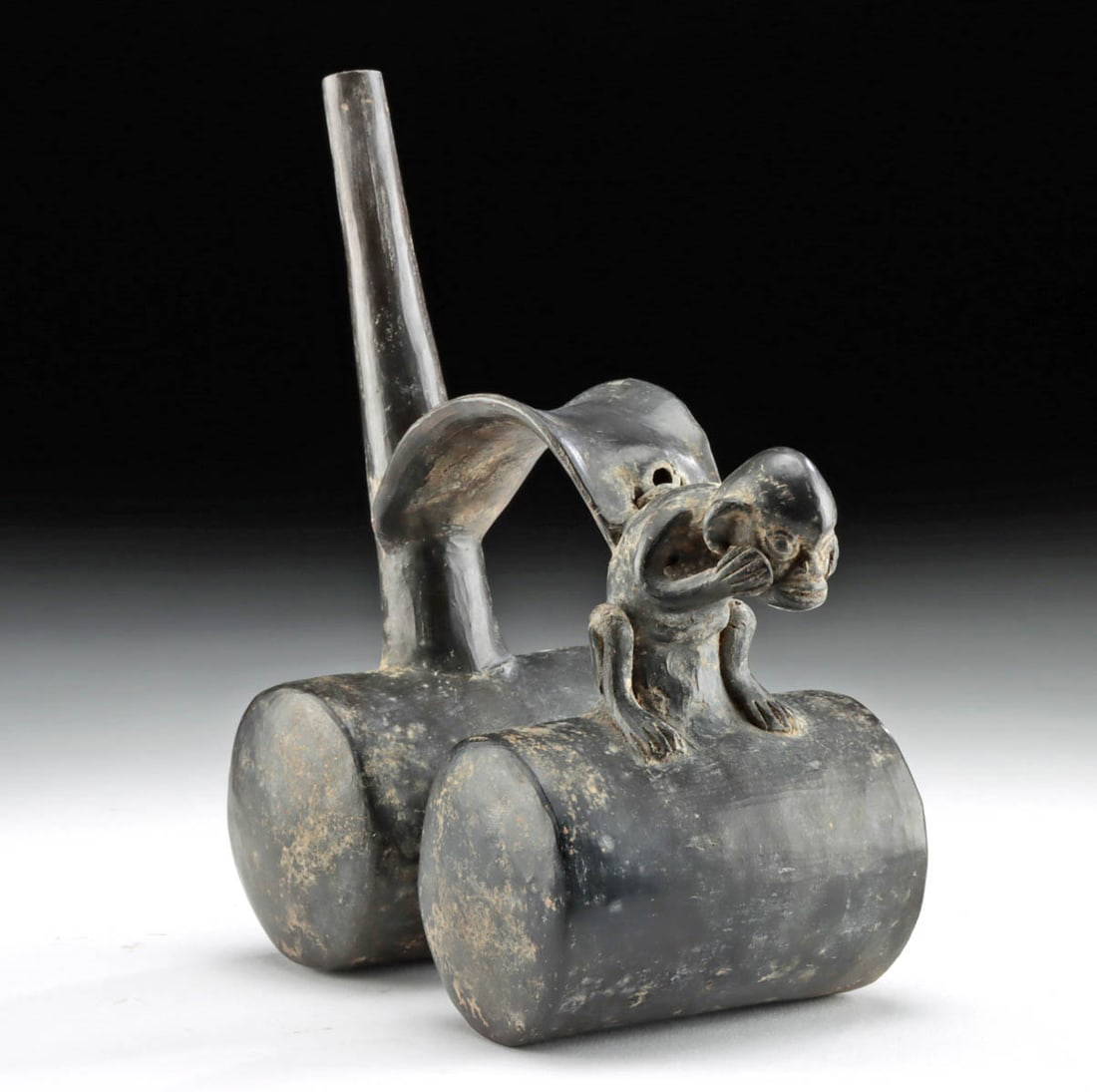 Buy Chimu Blackware Whistle Vessel W/ Monkey | Artemis Gallery In Co