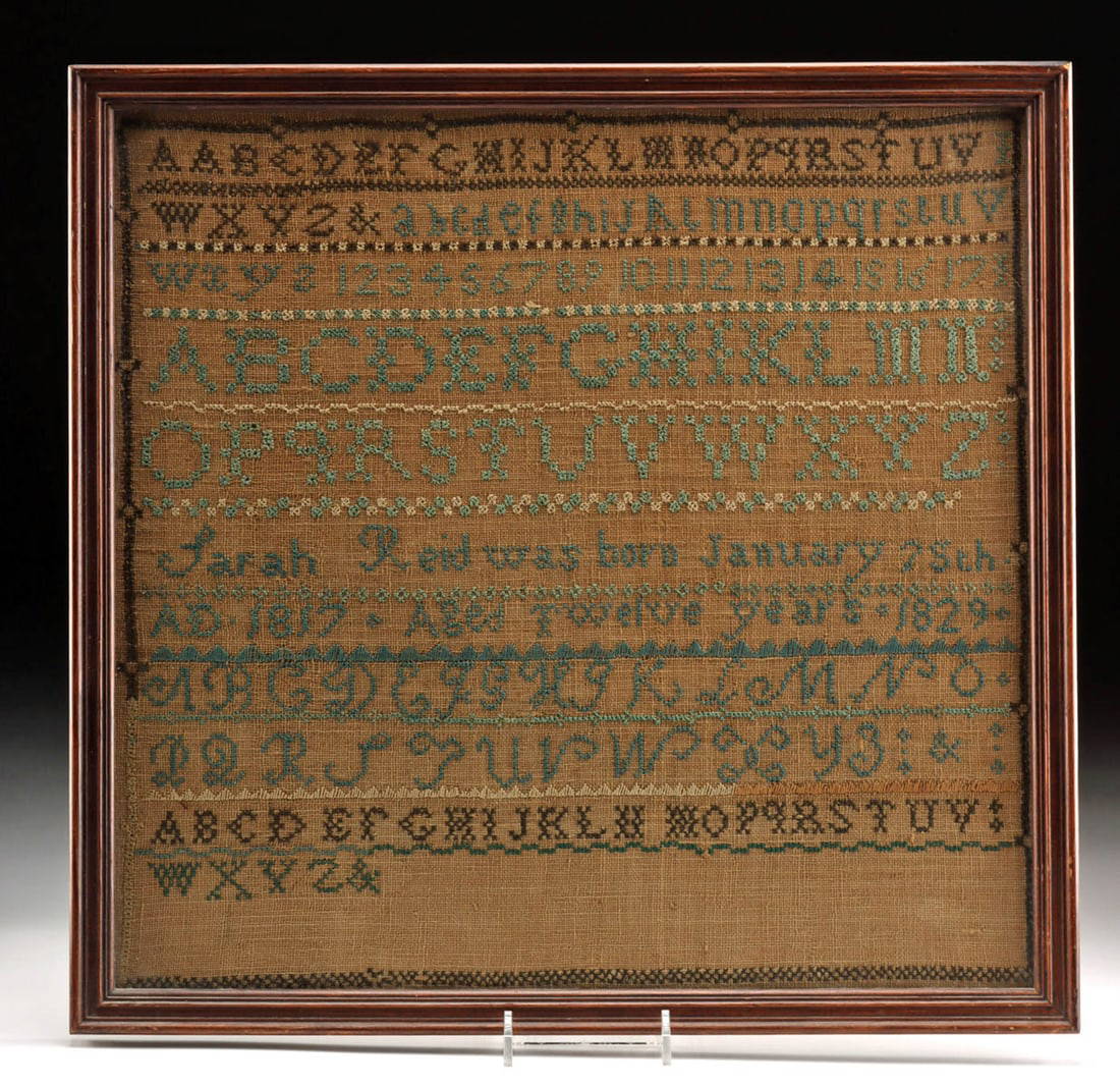 1829 American Needlepoint Sampler By Sara Reid Auction