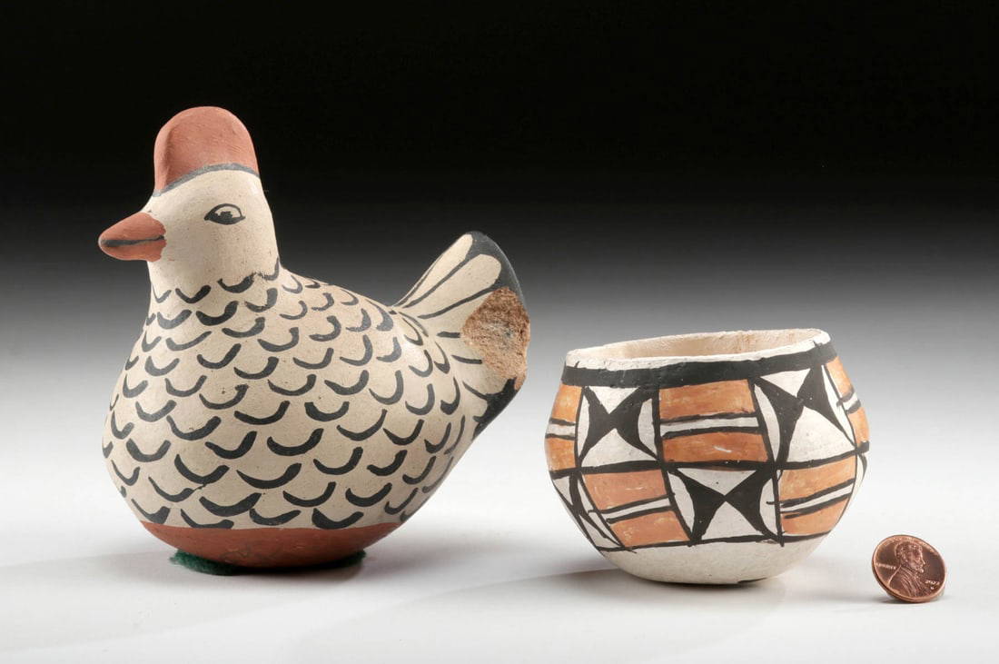 Buy 20th C. Acoma Polychrome Bowl & Bird | Artemis Gallery In Co
