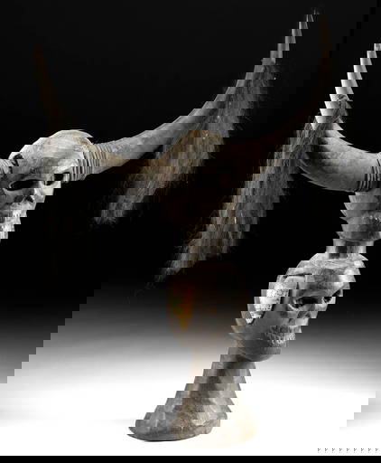 19th C. Indian Naga Wood Headhunter Skull Carving