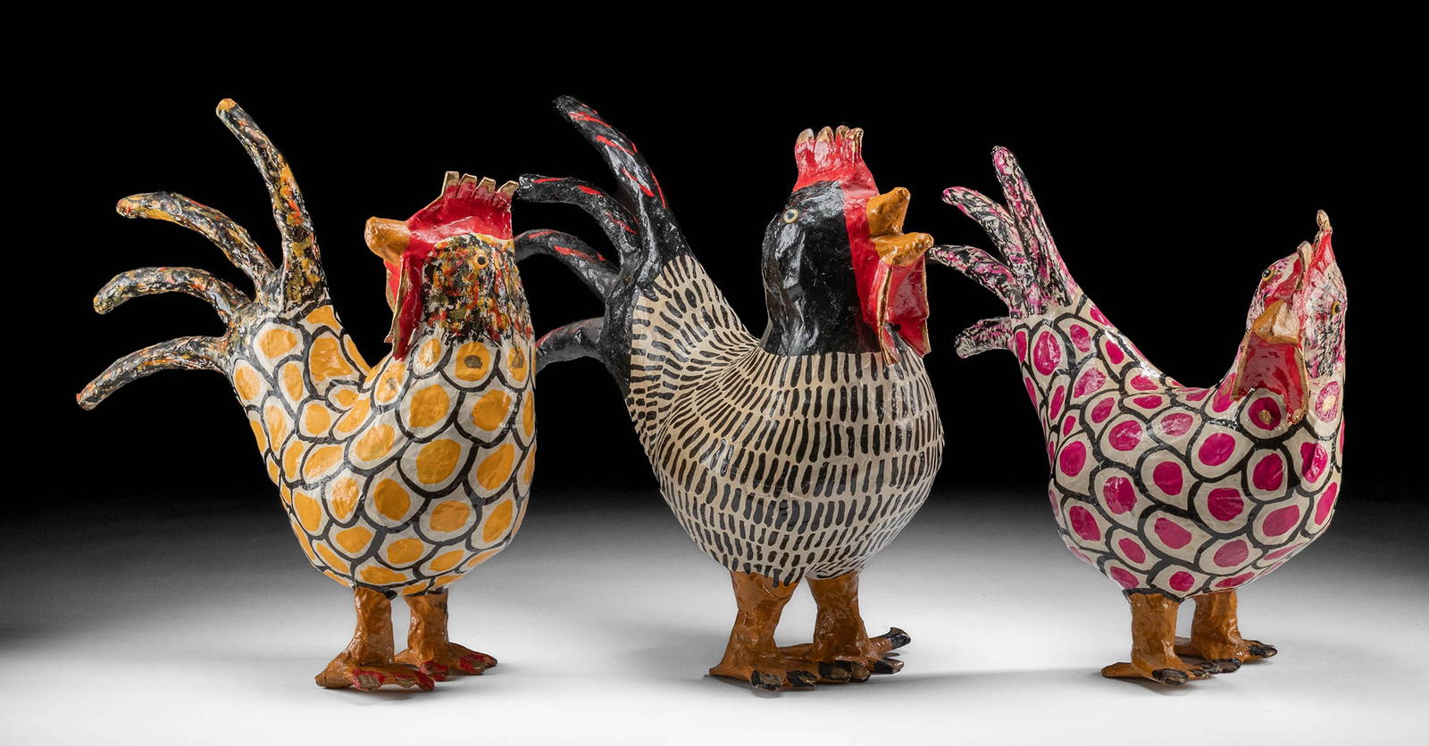 Mexican Papier Mache Roosters By Rosa Hernandez Peru Auction