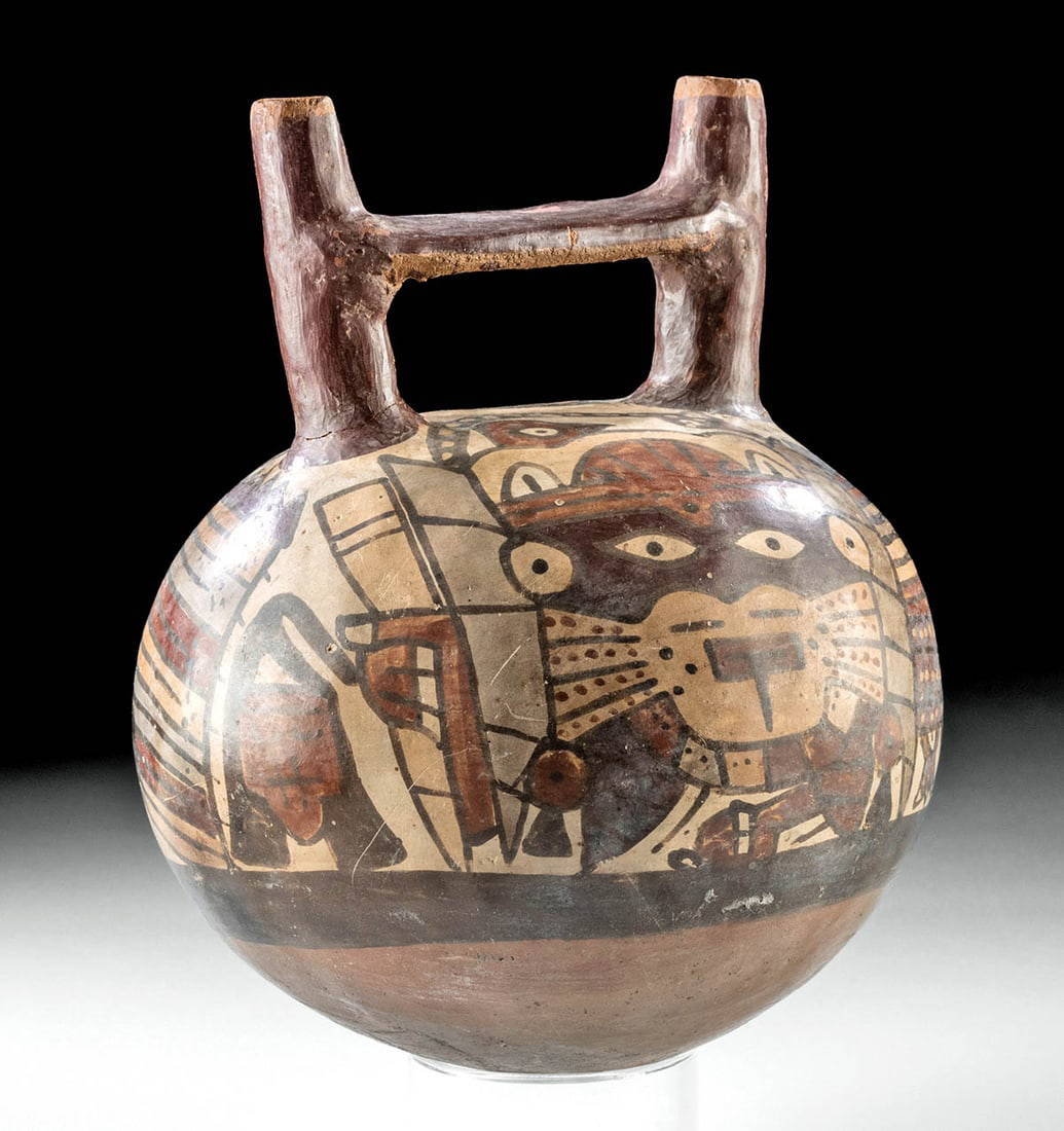 Nazca Polychrome Bridge Spout Vessel W/ Mythical Being Auction