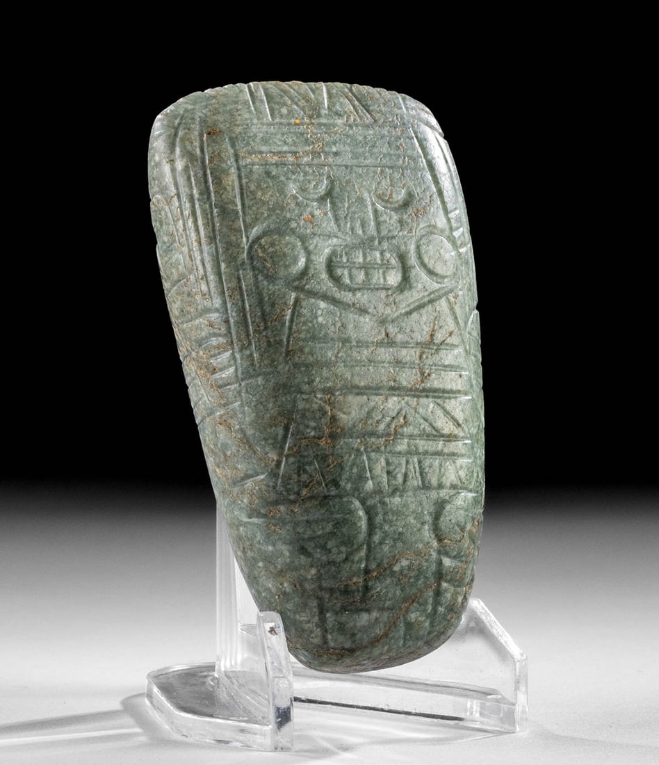 Maya Greenstone Celt W/ Incised Figure Auction