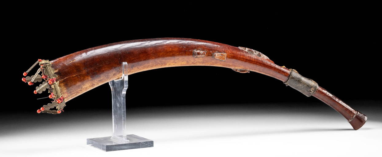 19th C. Benin Elephant Ivory Tusk Oliphant Trumpet