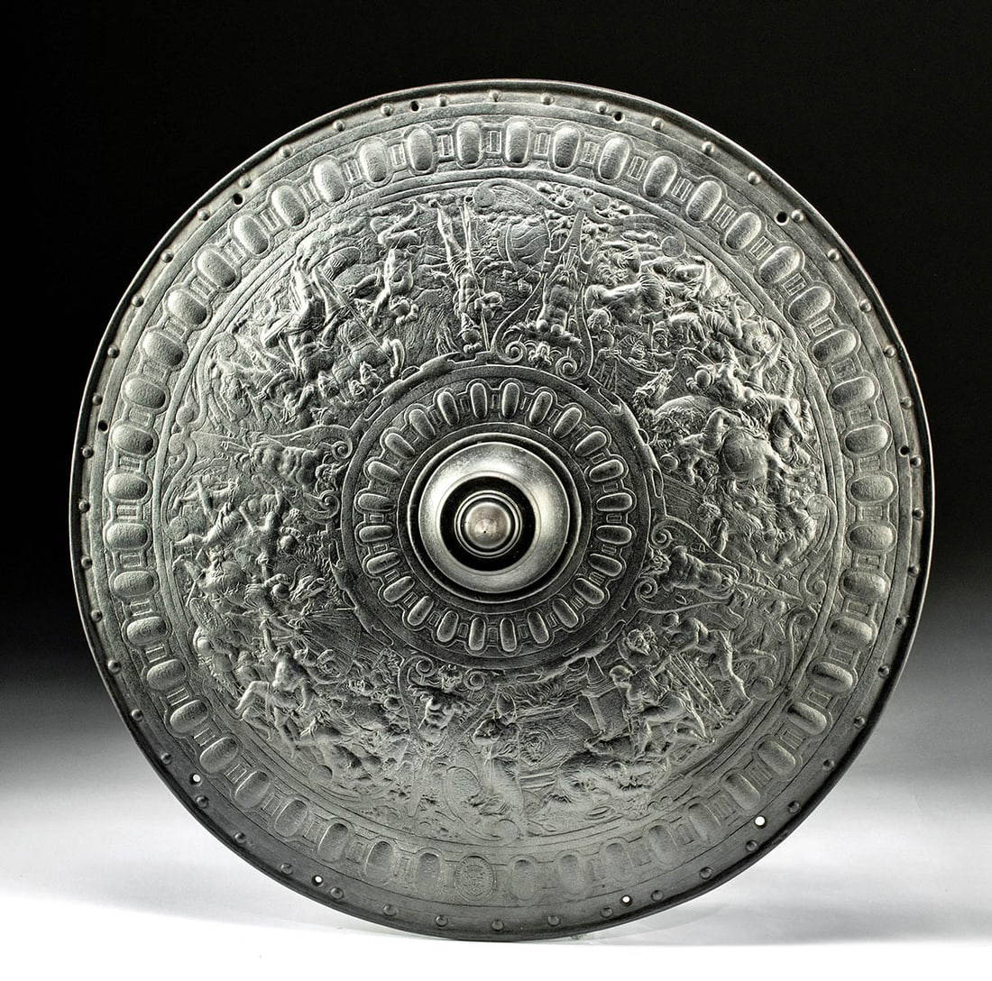 19th C. Victorian Iron Parade Shield, After 'cellini' Auction