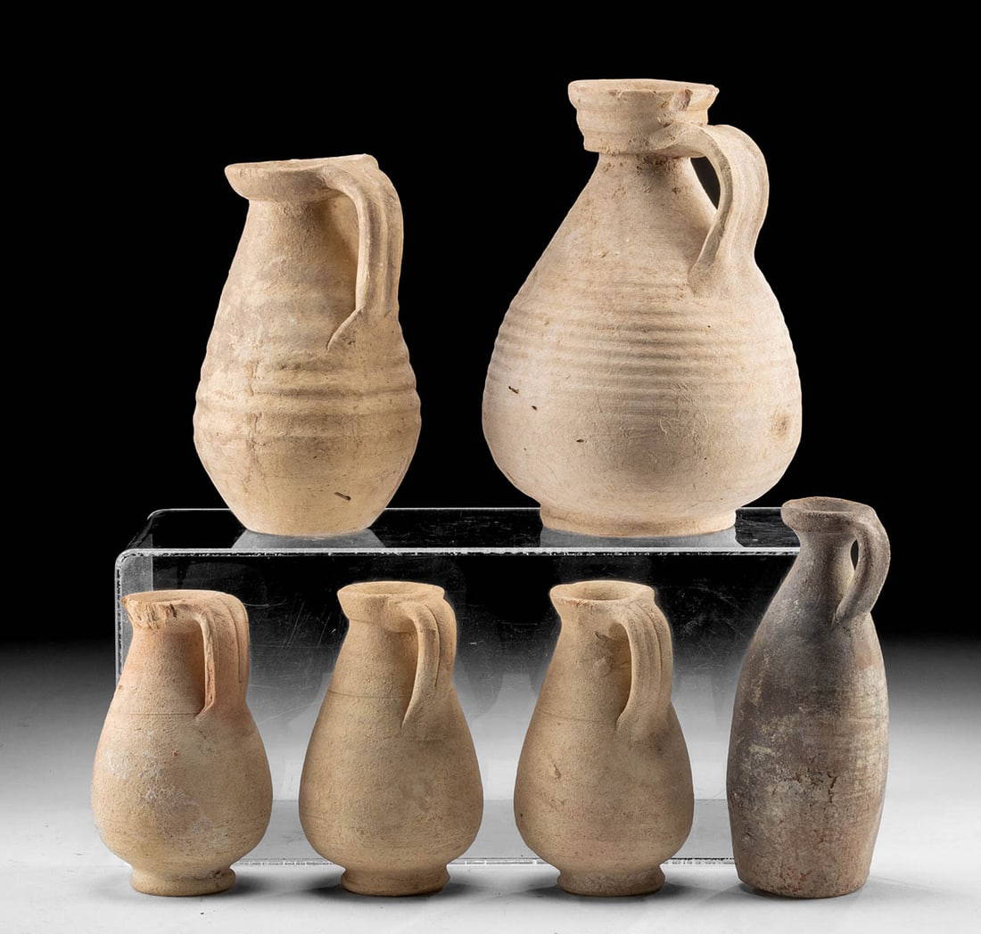 Lot Of 6 Roman Holy Land Pottery Pitchers Auction