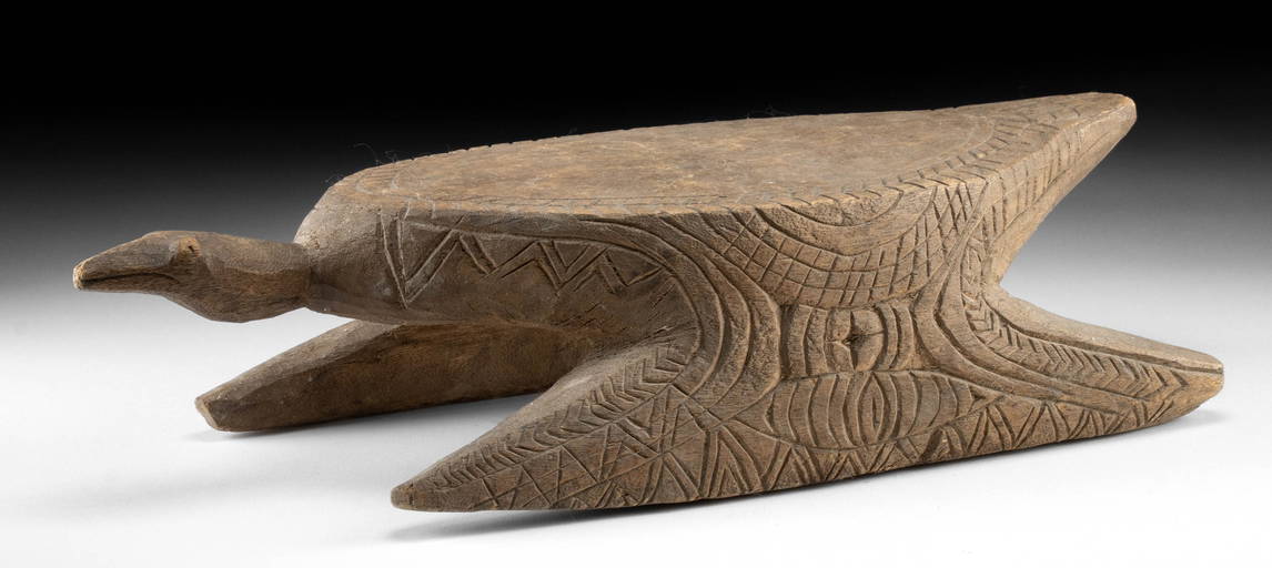 Papua New Guinea Sepik Wood Headrest, Turtle Form