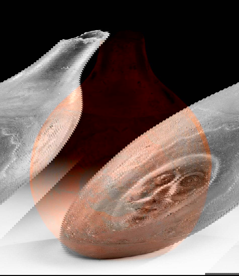 18th C. Spanish Colonial Redware Jar W/ Sun And Flags Auction