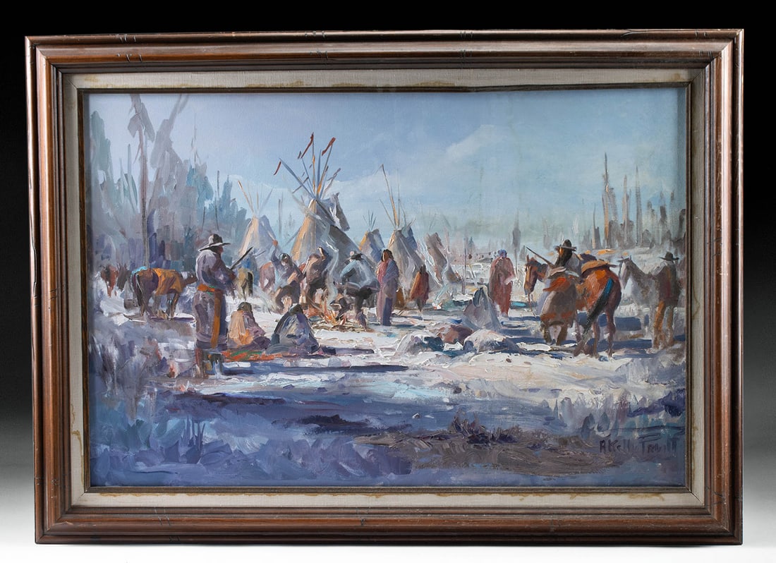 A. Kelly Pruitt Painting, Native American Settlement Auction