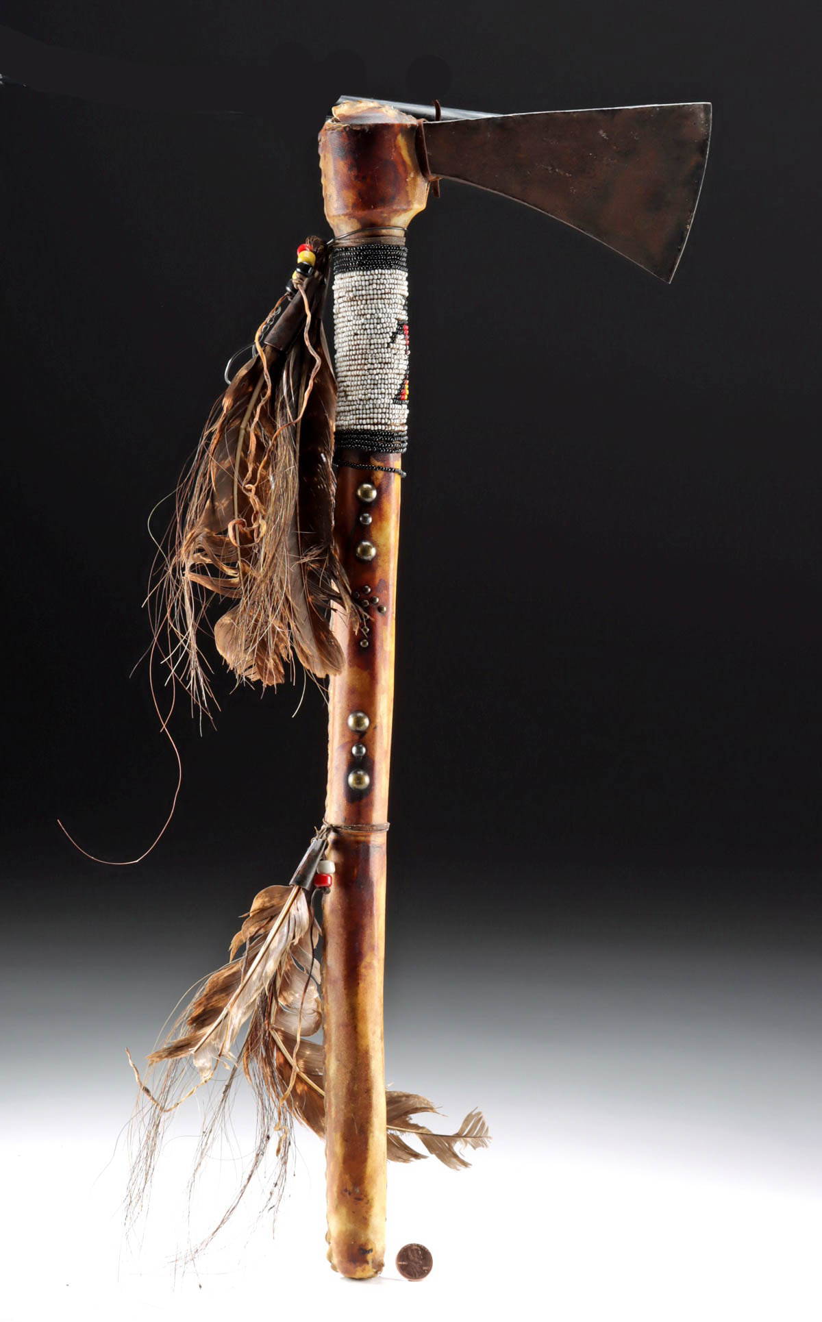 Native American Tomahawk, Beaded Hide Auction