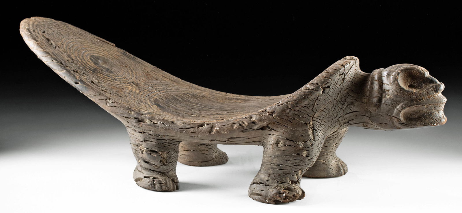 Taino Arawak Wood Duho Ceremonial Stool W/ Zemi Head