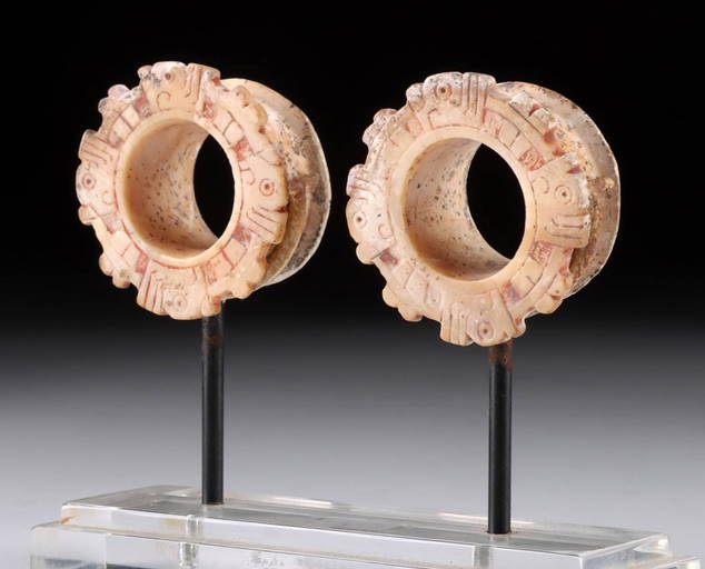 Chavin Incised Stone Ear Spools W/ Eagle Heads (pr)