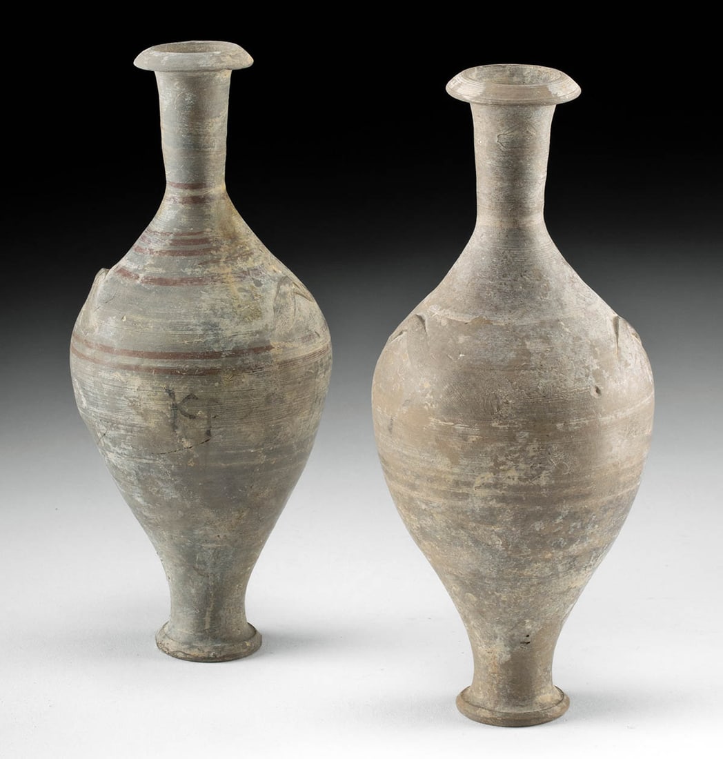 Tall Greek Painted Pottery Spindle Vessels (pr) Auction