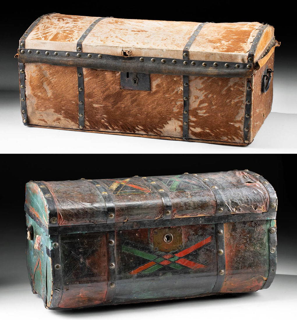 19th C. American Hide Stagecoach Trunks Auction