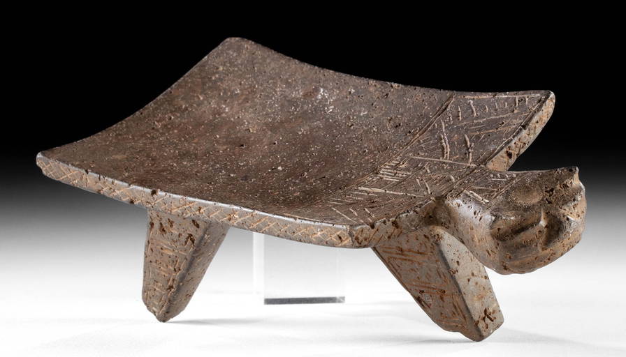 Miniature Costa Rican Basalt Metate Abstract Feline