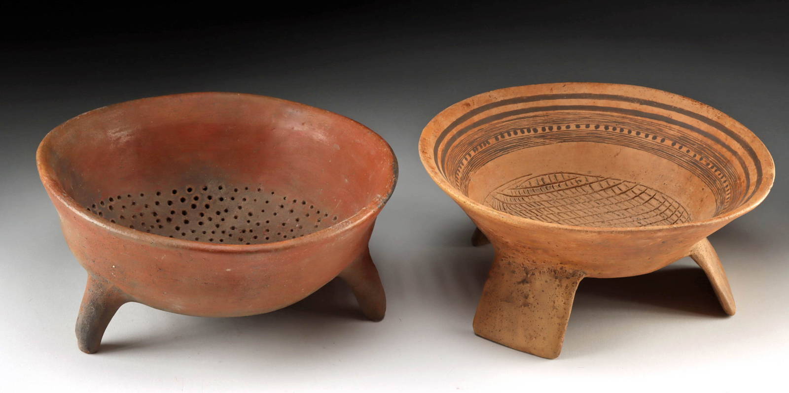 Two Mixtec Pottery Tripod Grater Bowls Auction