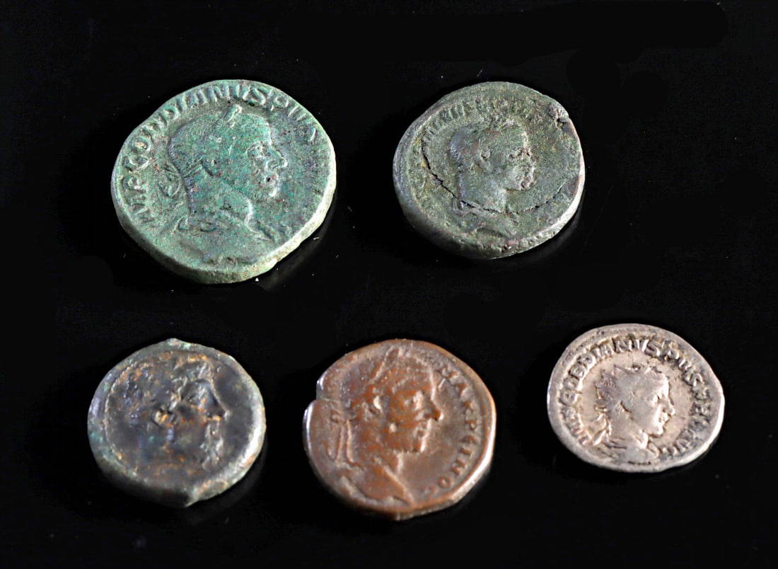 Lot Of 5 Ancient Greek & Roman Coins Auction