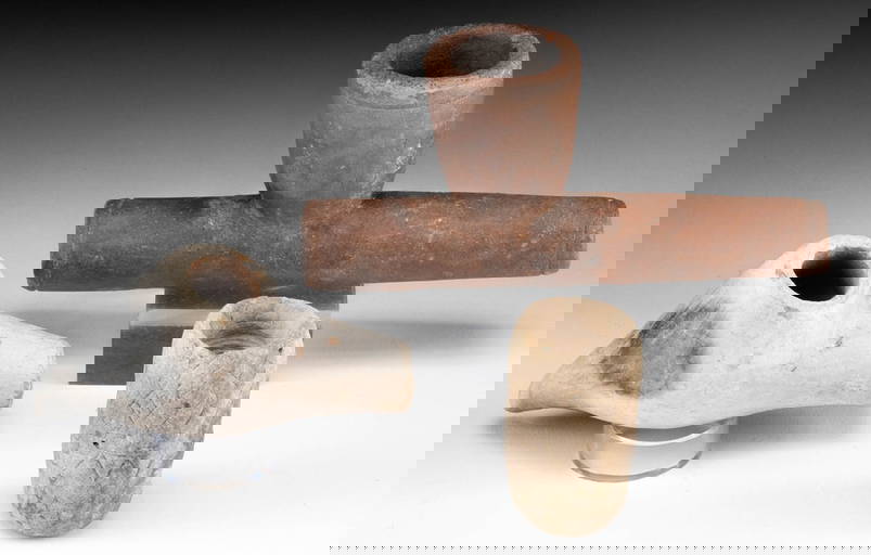 Three 15th/19th C. Native American Pottery Pipe Bowls