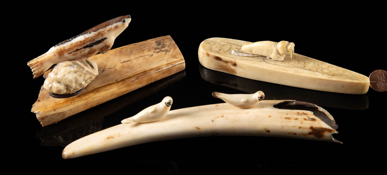 3 Inuit Walrus Ivory Sculptures Of Seals