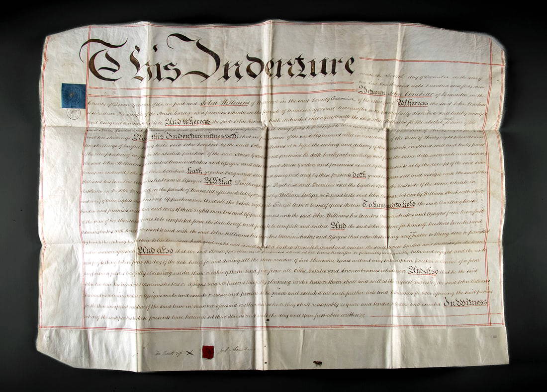 1849 English Vellum Indenture Contract Auction