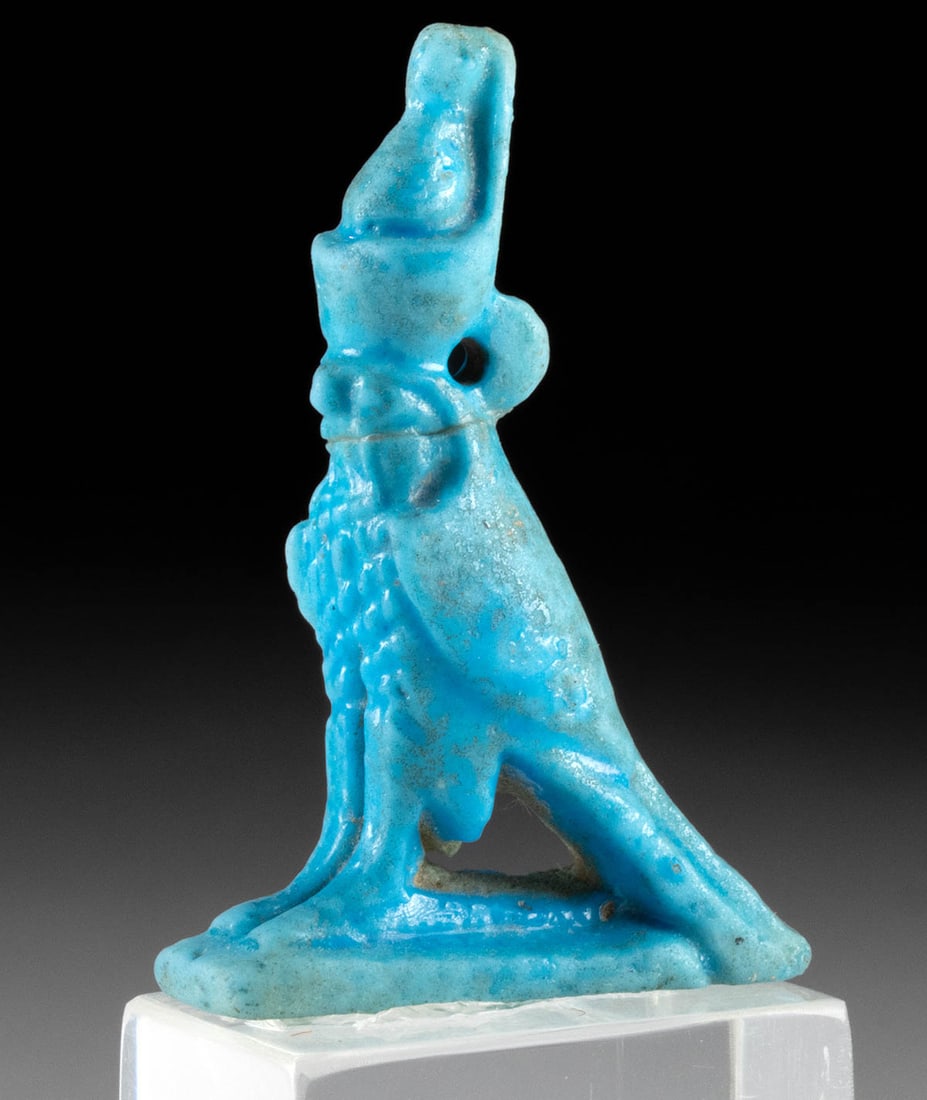 Egyptian Faience Amulet Horus Falcon W/ Pschent Crown Auction