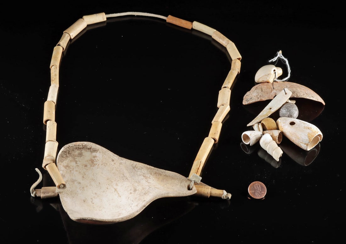 Necklace W/ Caddo / Mississippian Shell & Bone Beads Auction