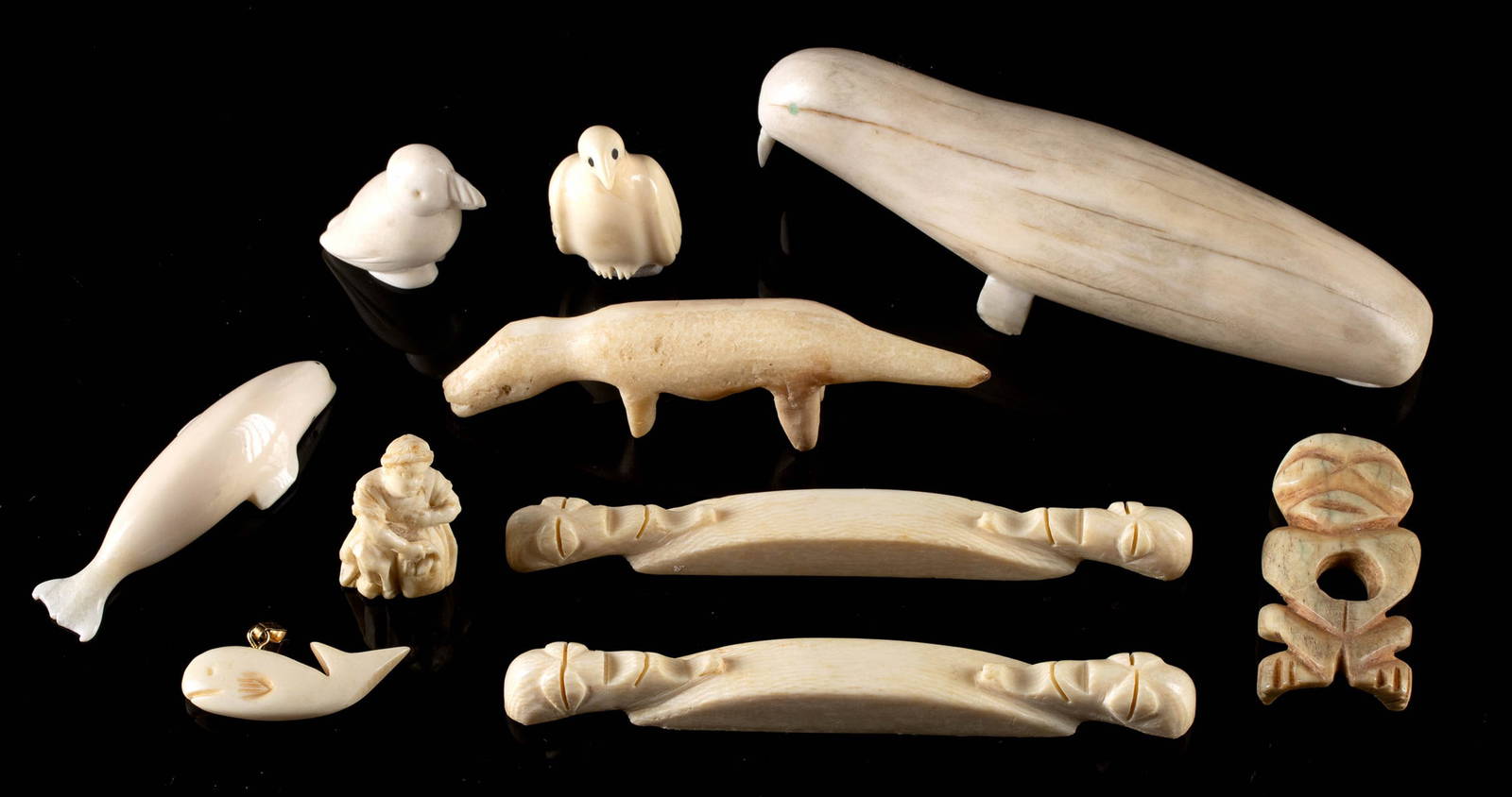 Elephant Ivory & Inuit Walrus Ivory Carvings 10pcs Auction