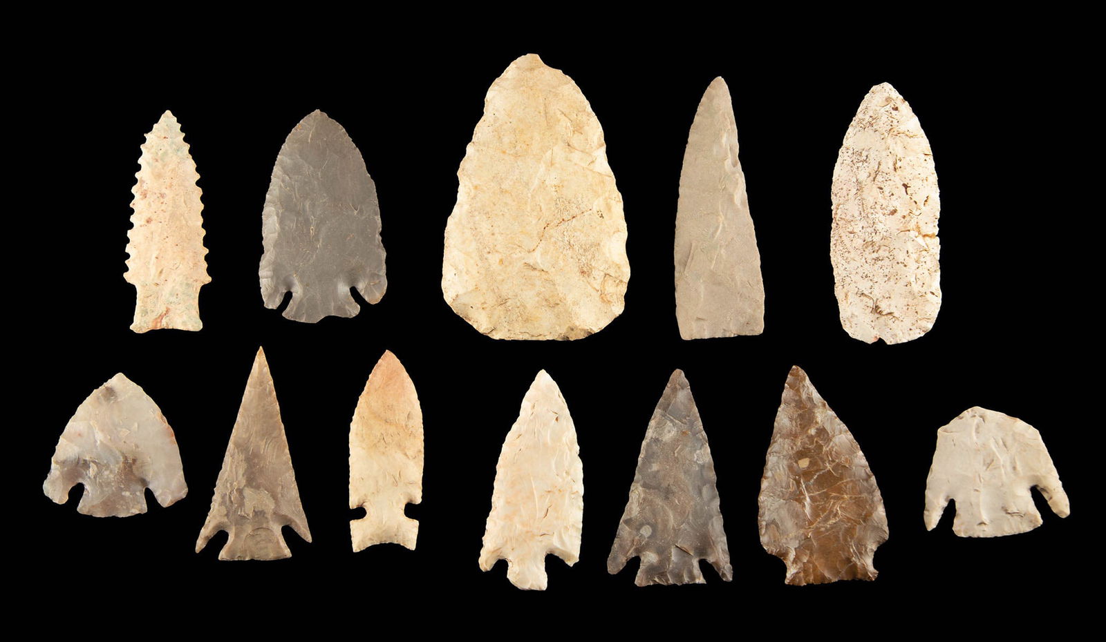 12 Native American Stone Projectile Point Assortment Auction