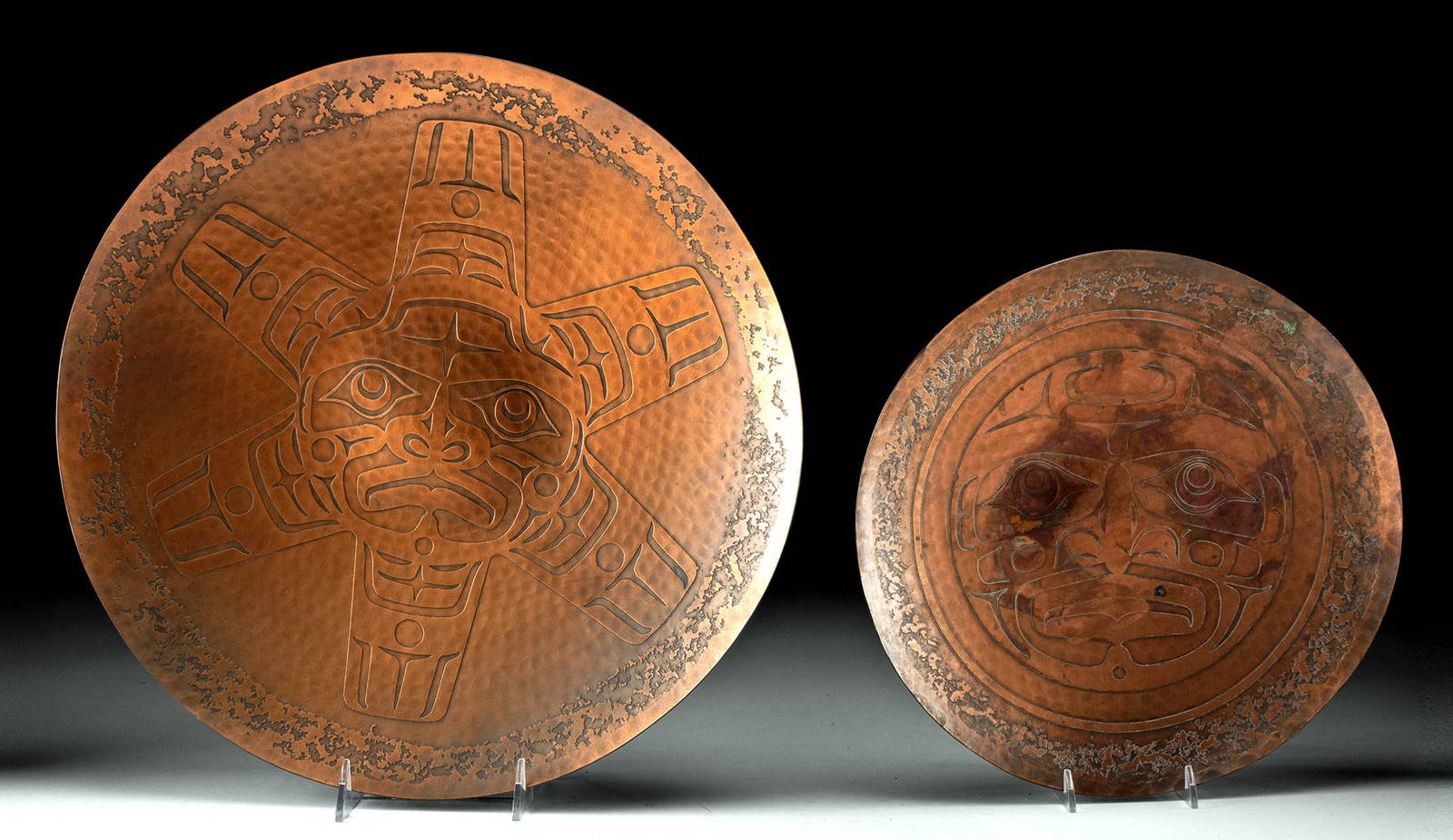 First Nations Copper Art - Sun & Moon Faces, H. Alfred Auction