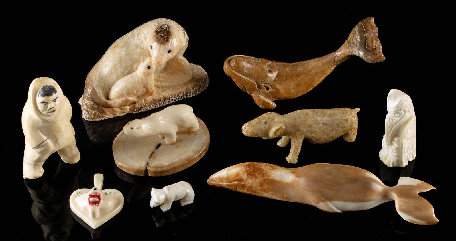 9 Inuit Animal Carvings, Walrus & Mammoth Ivory Auction