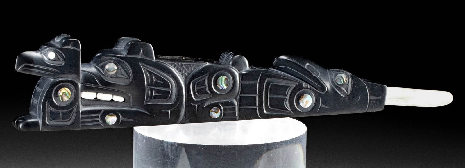 Haida Argillite, Ivory, & Nacre Pipe By Glen Pollard Auction