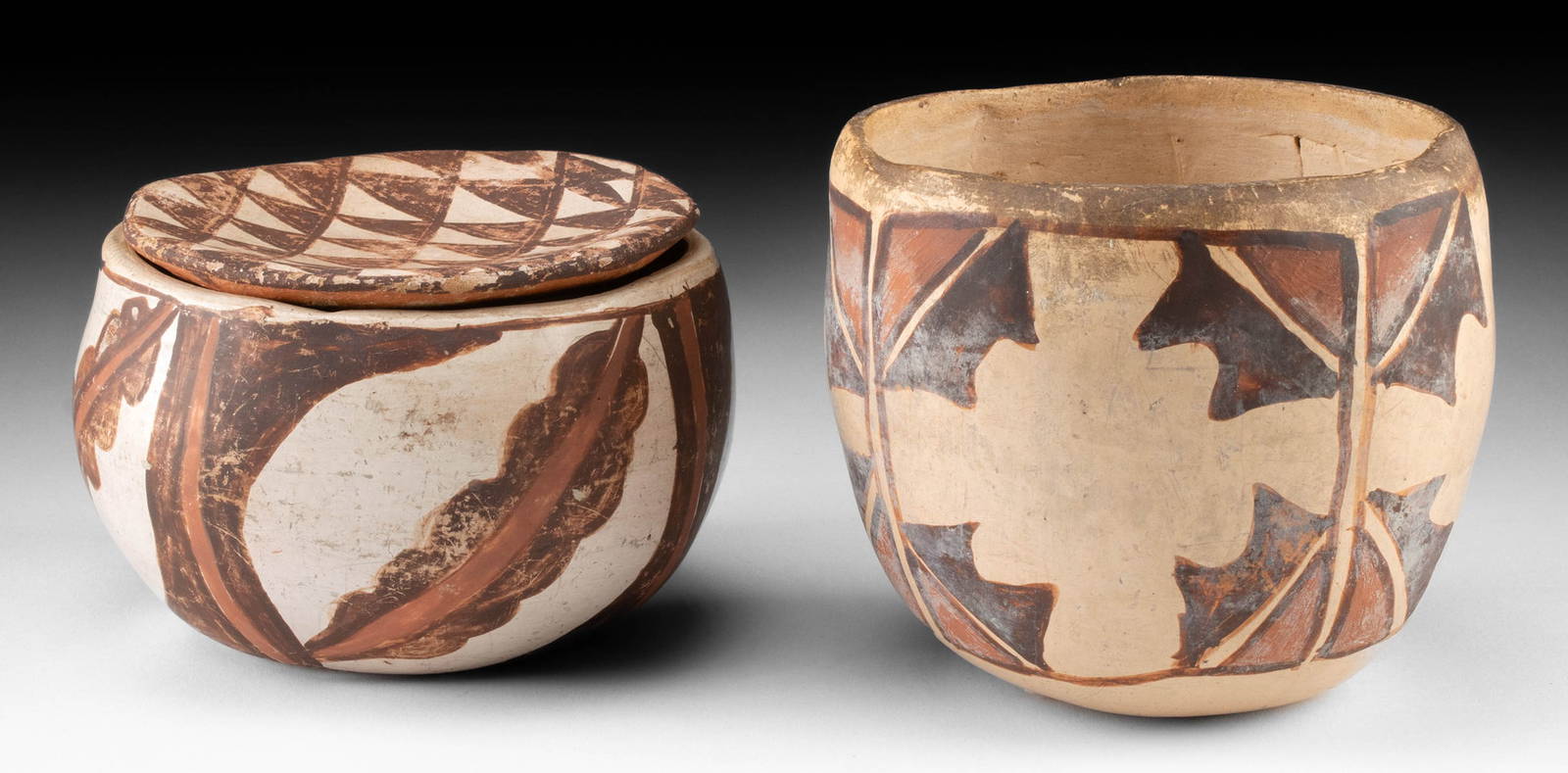 Early Zuni Pottery Jar + Lidded Salt Bowl By Cena W. Auction