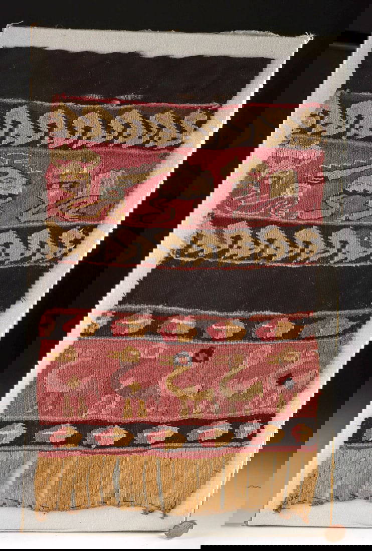 Chimu Slit Tapestry Textile W/ Birds & Zoomorphs Auction