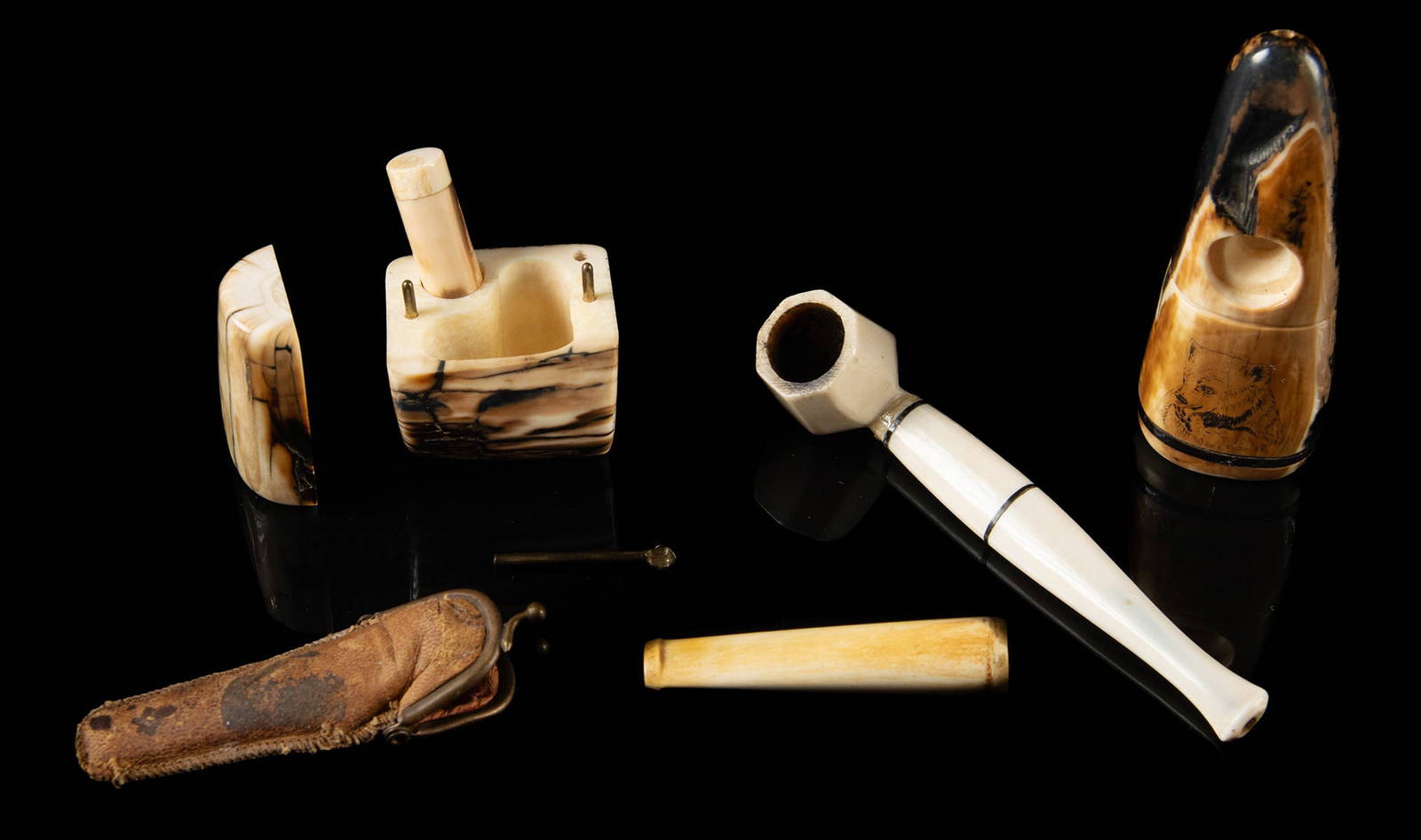 4 Inuit Walrus Ivory Or Antler Pipes & Snuff Boxes Auction