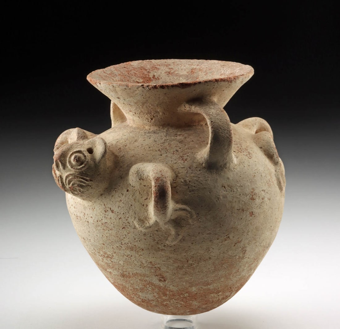 Inca Pottery Jar W/ Feline, Ex Royal Athena Auction