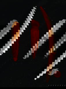 Three Inuit Walrus Ivory Tools Ice Picks & Awl